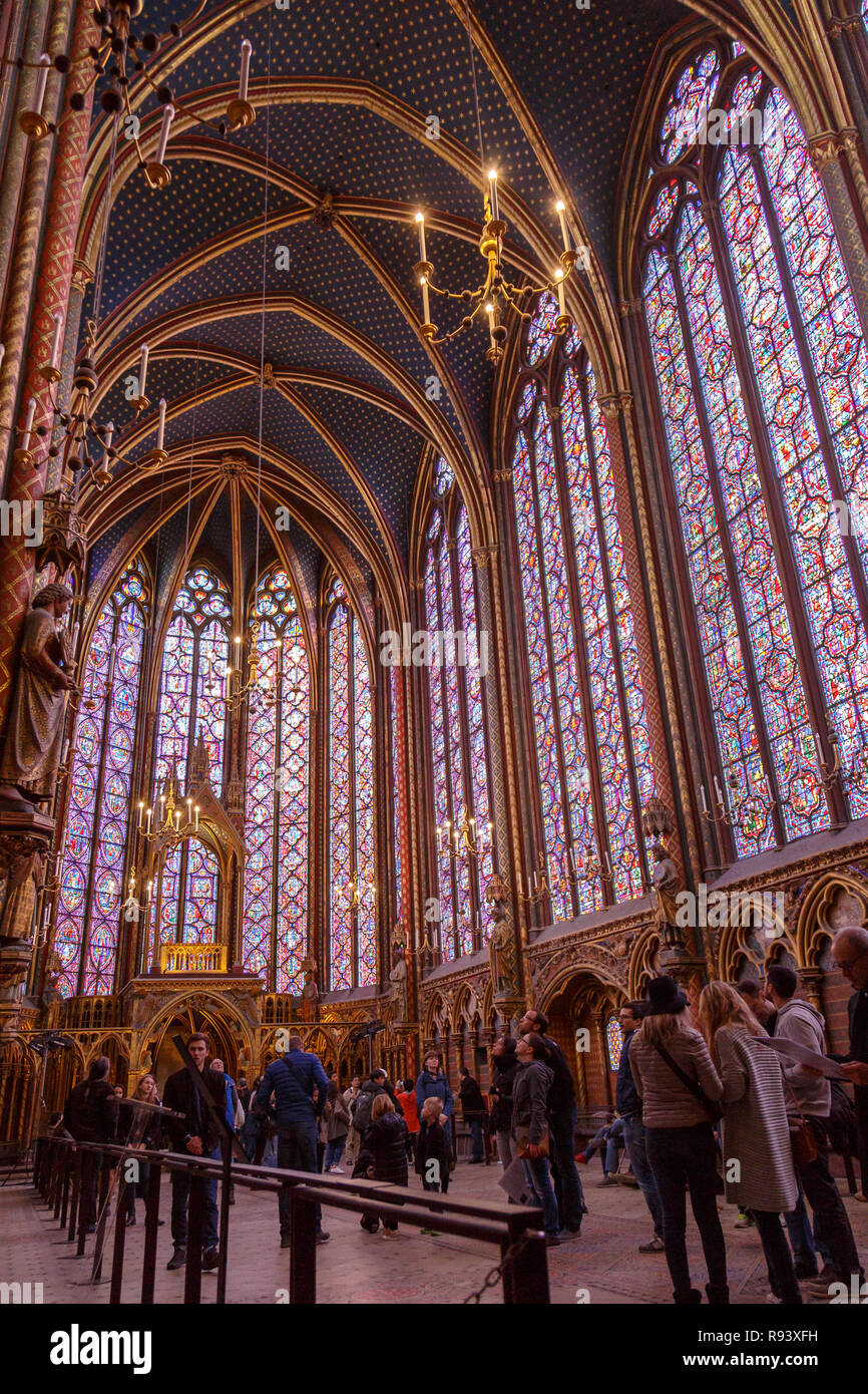 Paris, France - 1 April, 2017: - Interiors of the Sainte-Chapelle (Holy ...