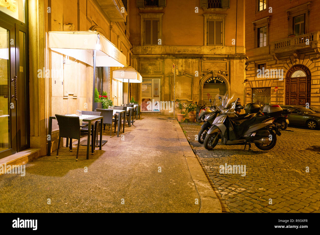 ROME, ITALY - CIRCA NOVEMBER, 2017: restaurant in Rome at night. Rome ...