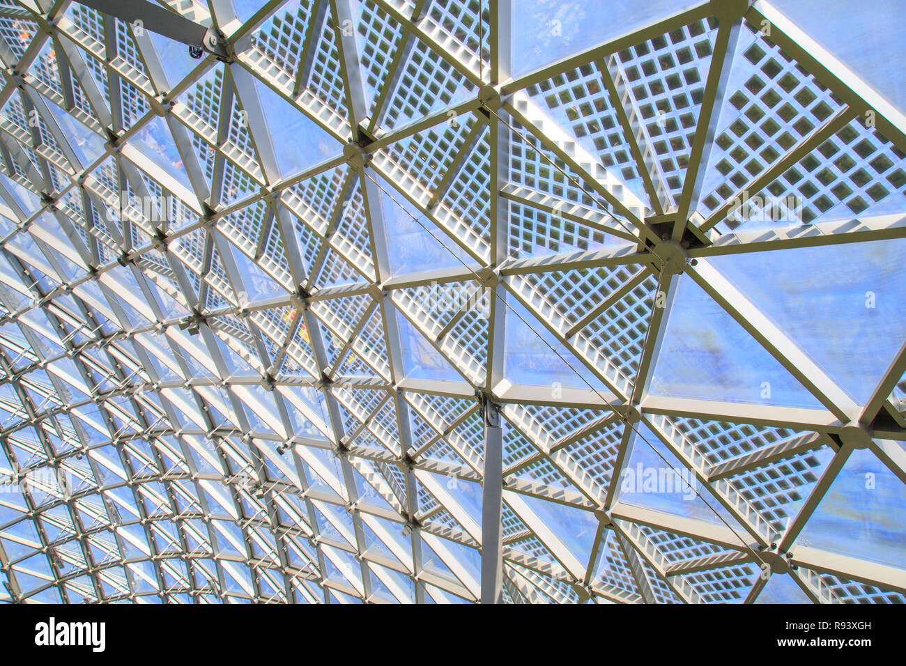 Moscow - September 4, 2018: Under the glass dome of the amphitheater in ...