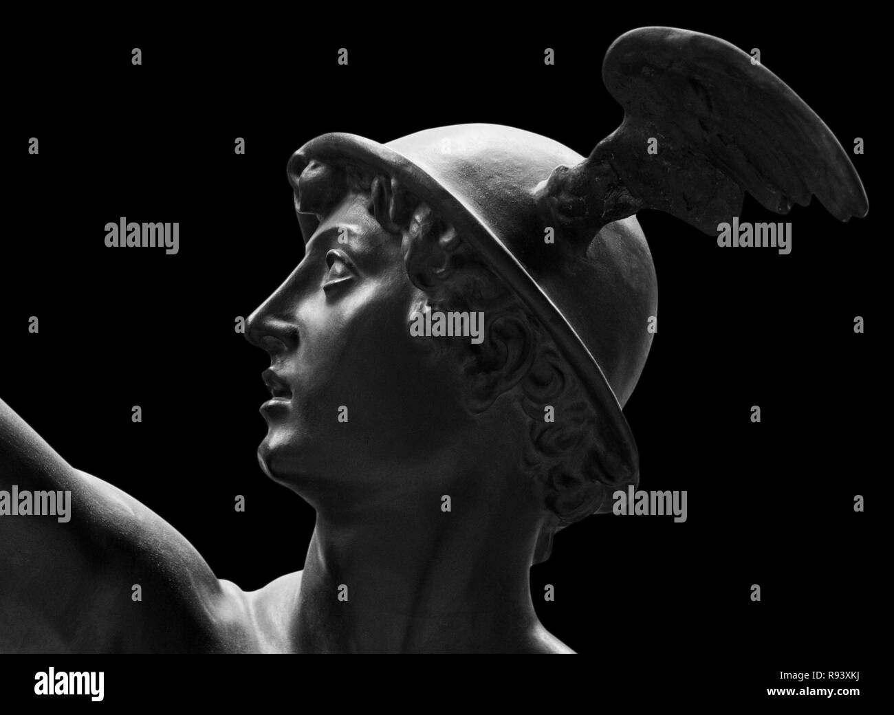 Ancient statue of the antique god of commerce, merchants and travelers ...