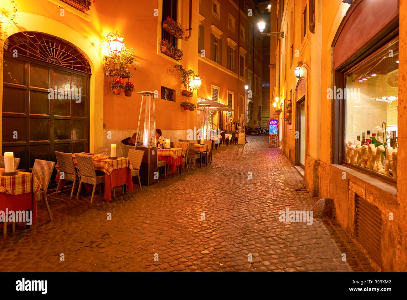ROME, ITALY - CIRCA NOVEMBER, 2017: restaurant in Rome at night. Rome ...