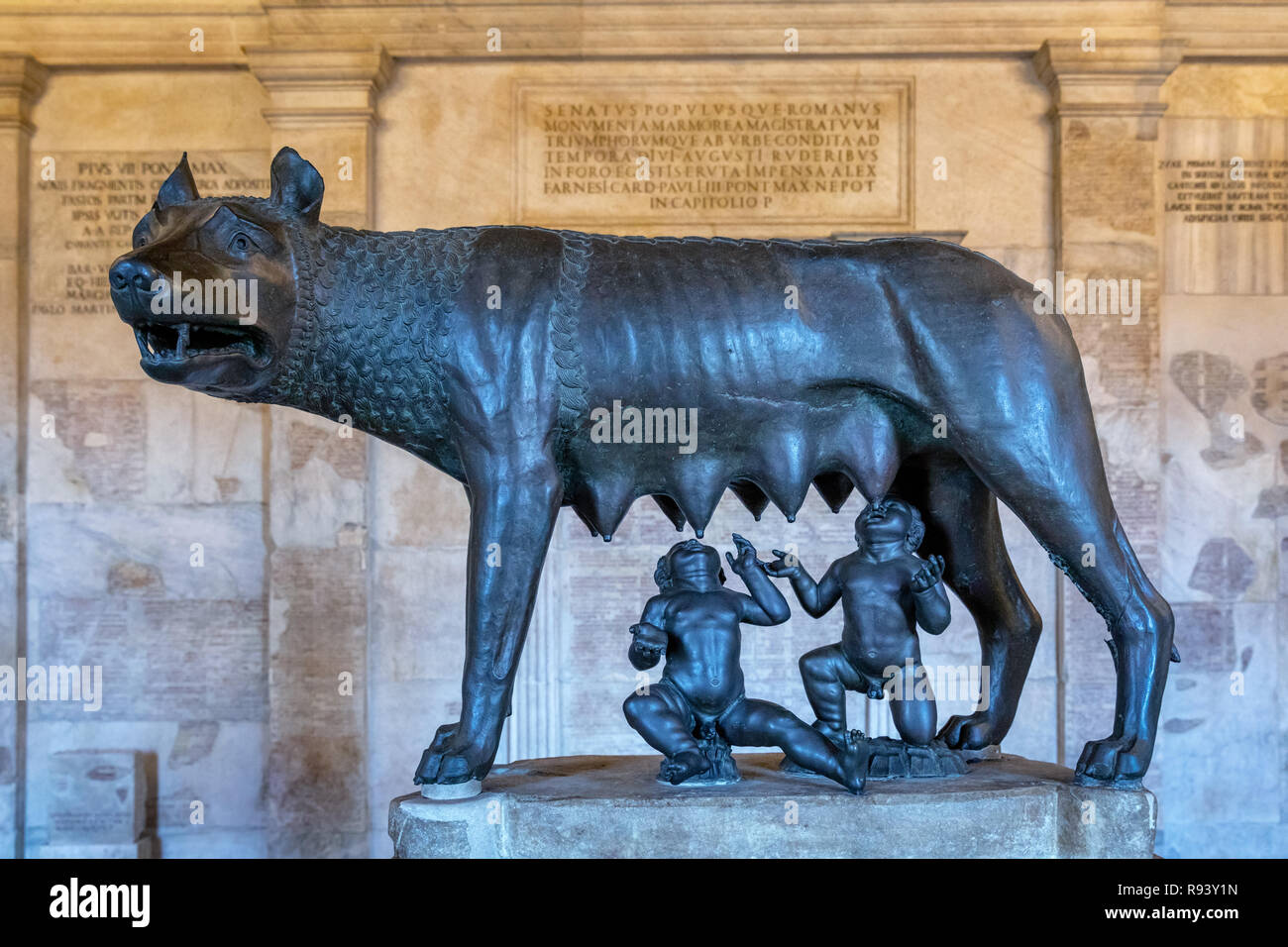 Bronze statue of the Capitoline Wolf, Lupa Capitolina, undated, Romulus ...