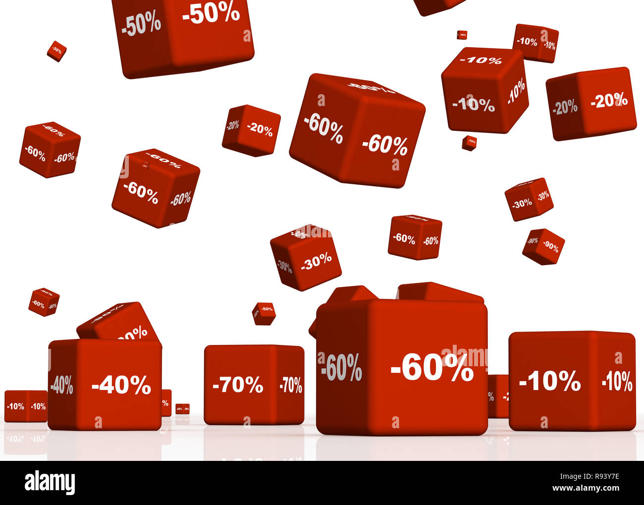 Red boxes with the goods at a discount. Objects over white Stock Photo ...