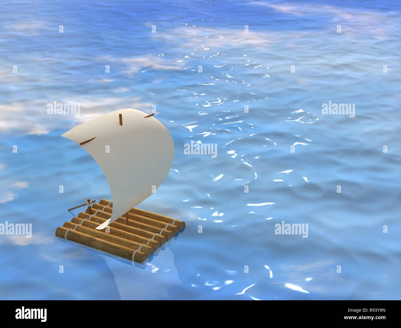3d self-made wooden raft with sail from a paper Stock Photo - Alamy