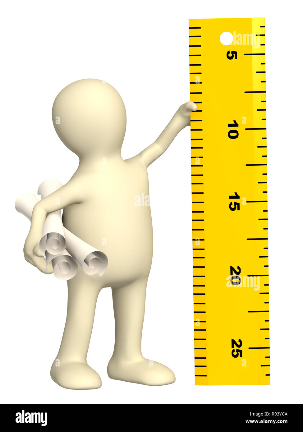 3d puppet with ruler - over white Stock Photo - Alamy
