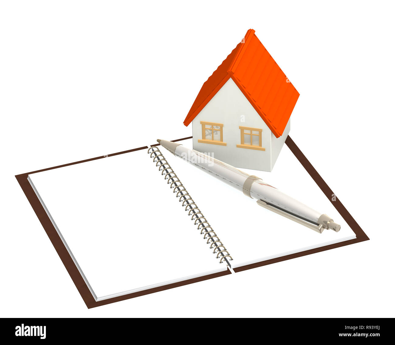 House and notebook - isolated over white Stock Photo - Alamy