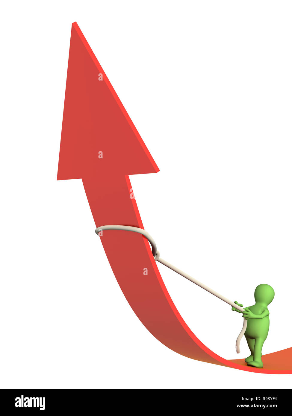 3d puppet, supporting an arrow of red color Stock Photo - Alamy