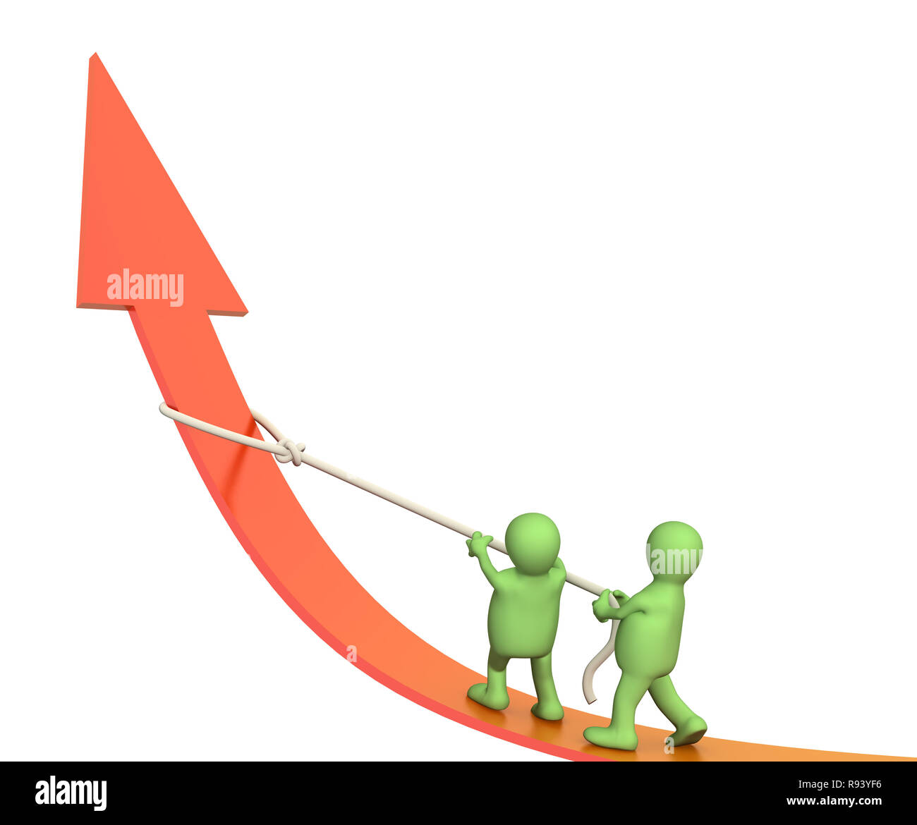 3d puppets, supporting an arrow of red color Stock Photo - Alamy