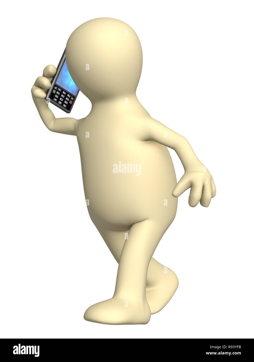 Puppet with mobile - isolated over white Stock Photo - Alamy