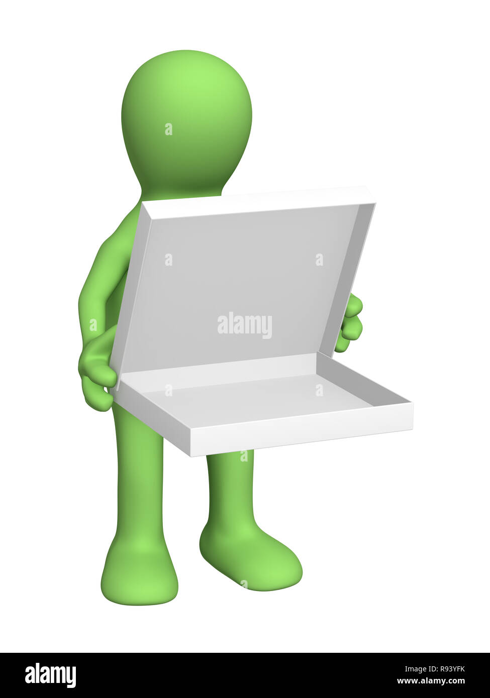 3d puppet with empty opened box Stock Photo - Alamy