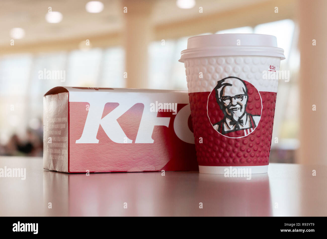 Moscow, Russia, October 11, 2018 : KFC Chickens, french fried and drink ...