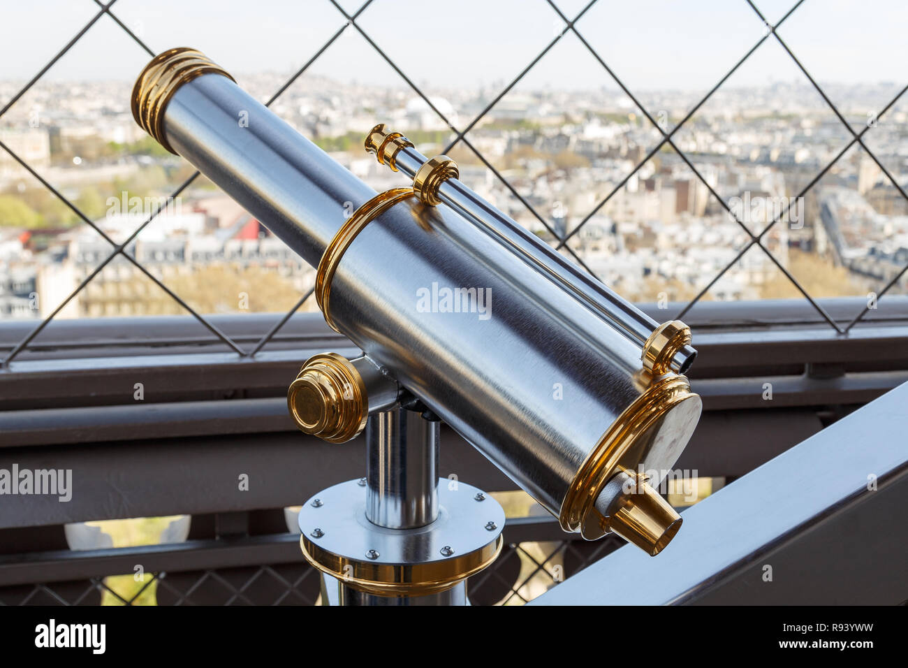 Eiffel Tower Telescope Overlooking Paris High Resolution Stock ...