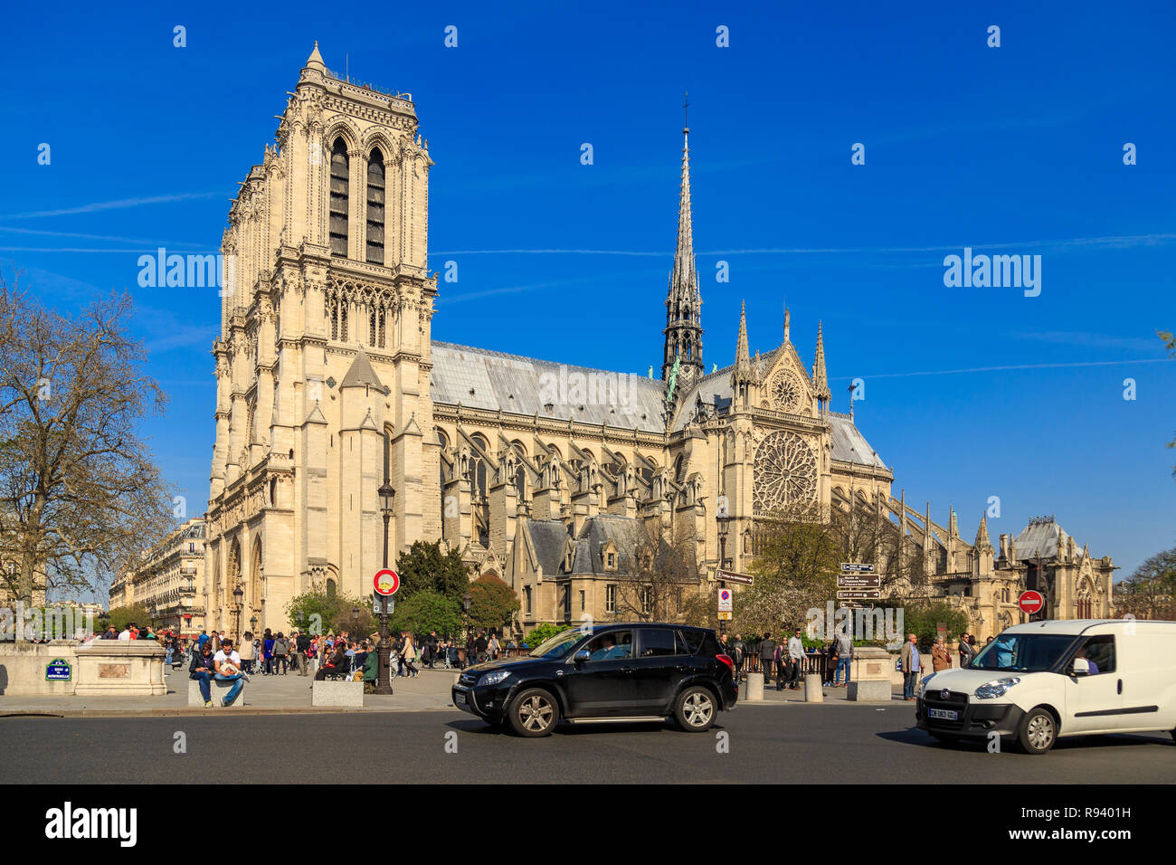 Paris, France, March 27 2017: Tourists visiting the Cathedrale Notre ...