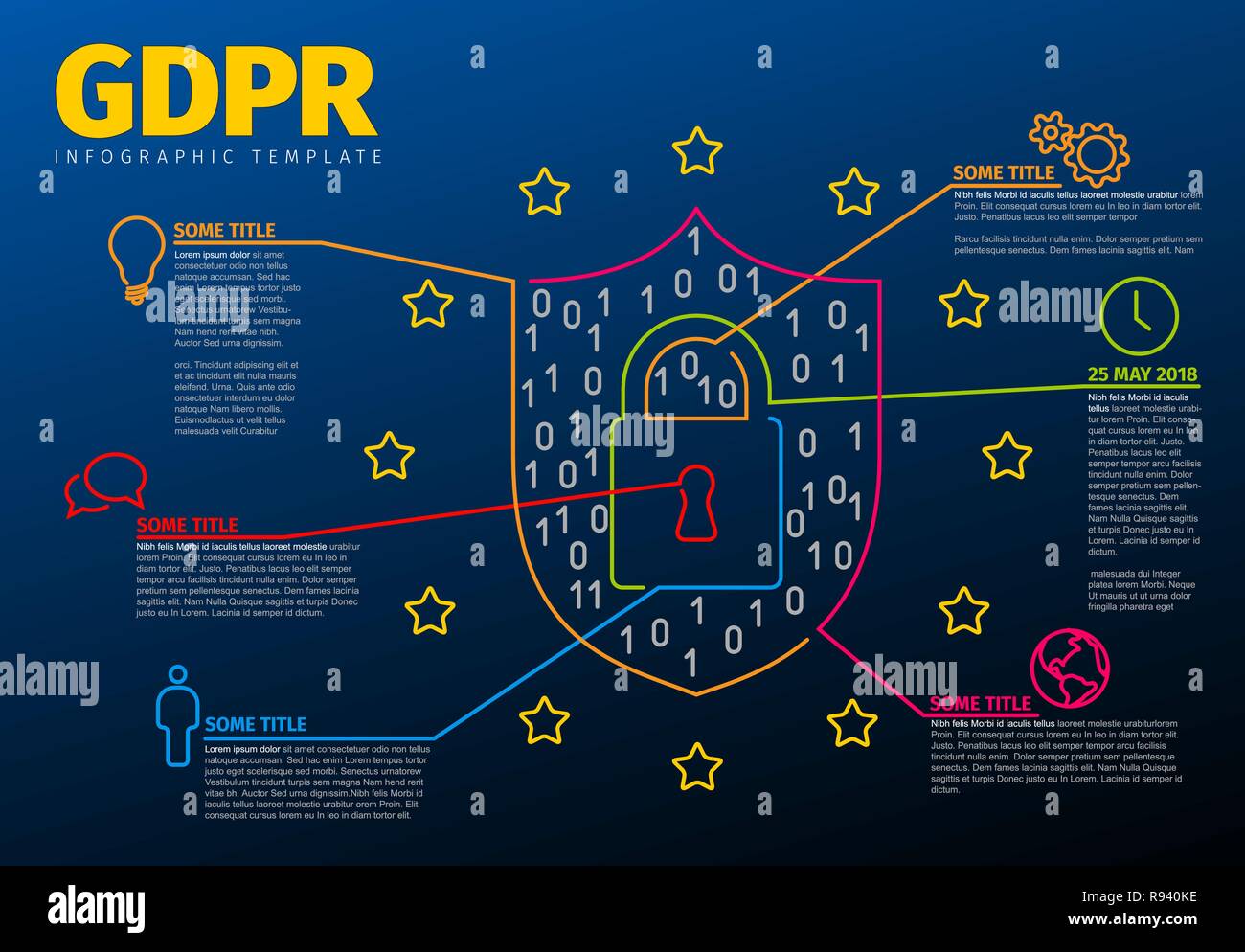 European GDPR concept flyer infographic template illustration - dark ...