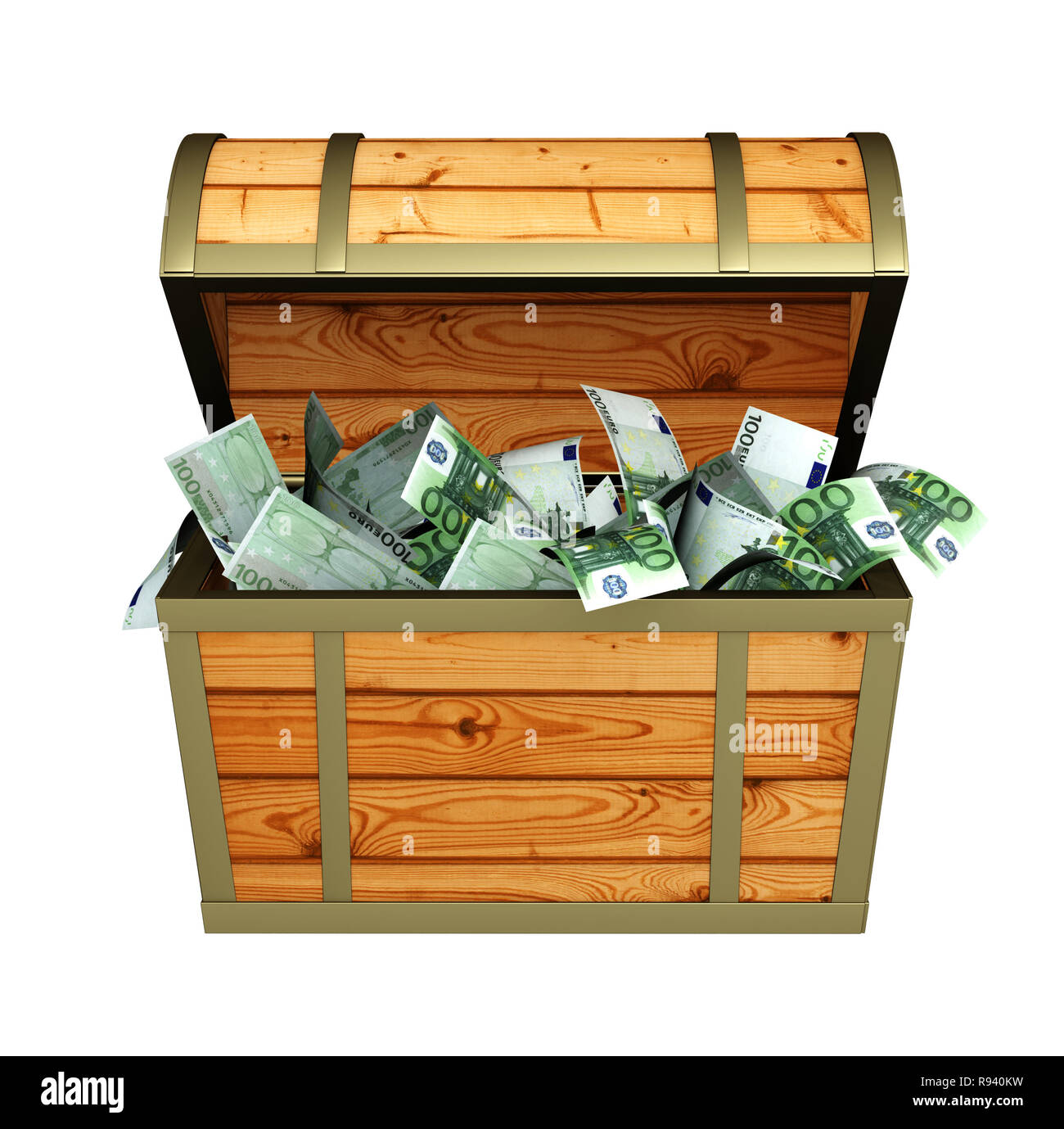 Wooden box with money - over white Stock Photo - Alamy