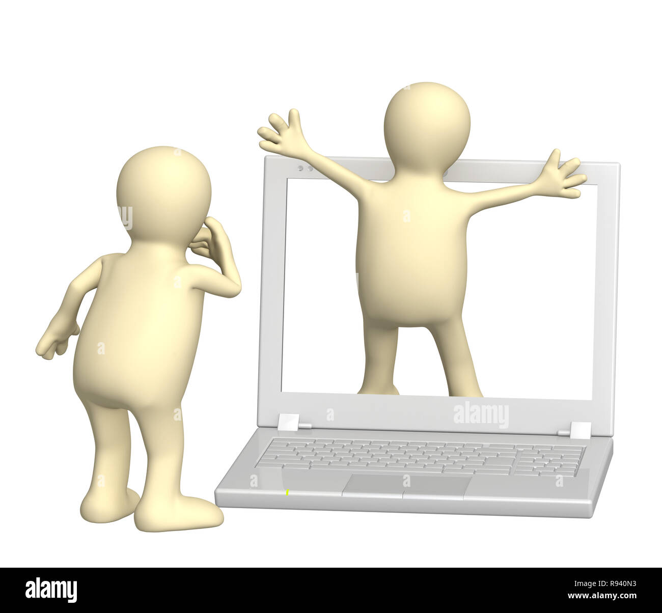 Presentation. 3d puppets with laptop Stock Photo - Alamy