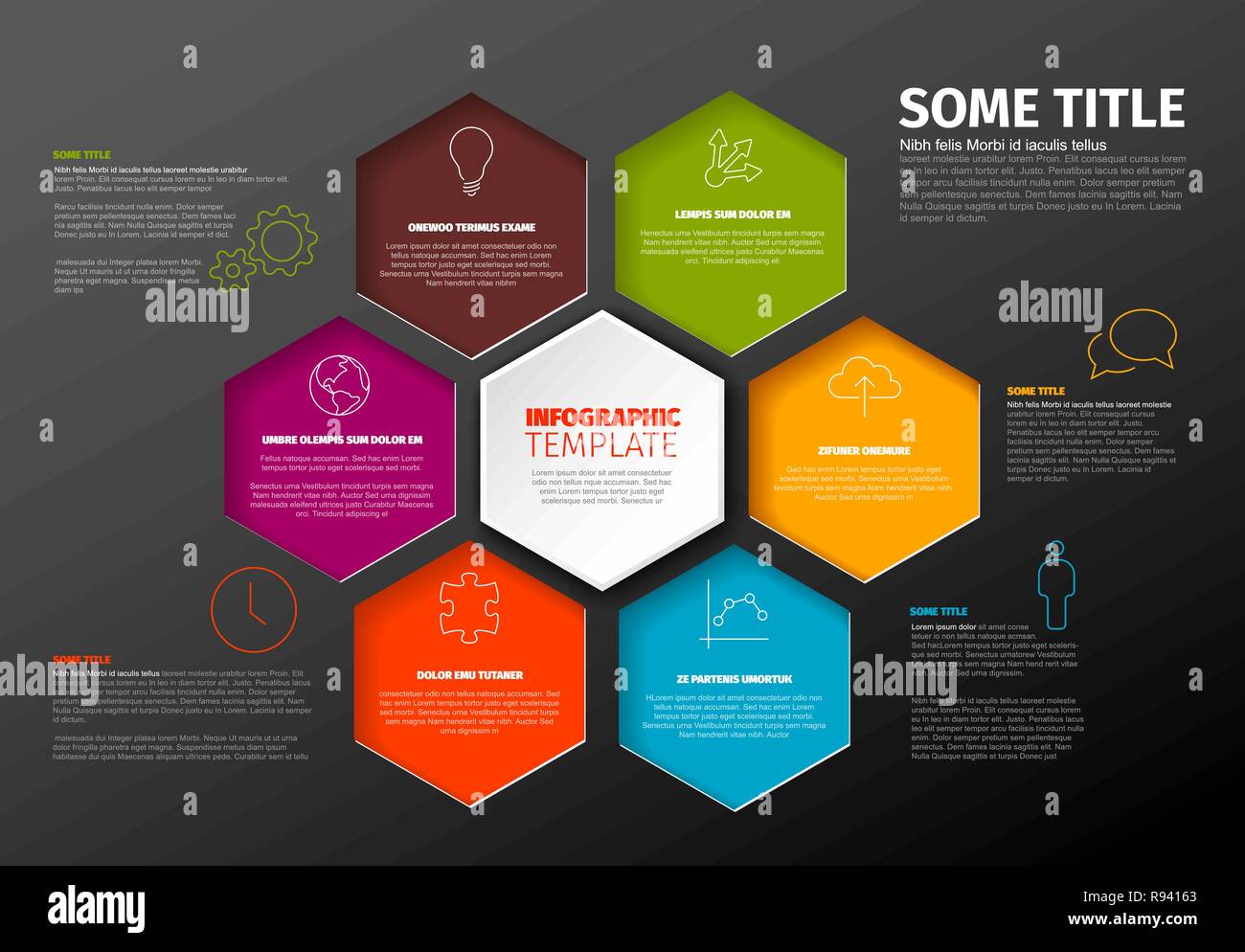 Vector Minimalist dark color Infographic report template with hexagons ...