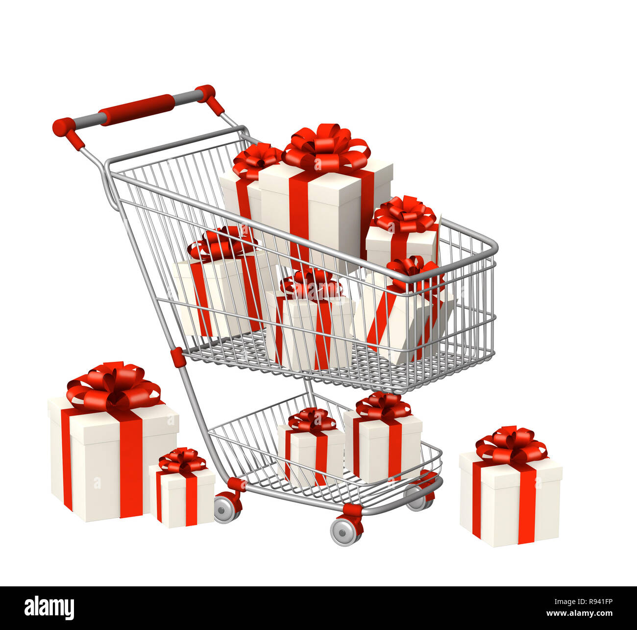 Shopping cart and gifts. Objects isolated over white Stock Photo - Alamy