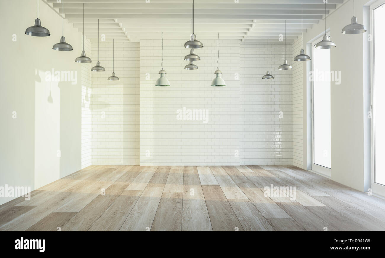 interior with large windows 3d rendering Stock Photo - Alamy