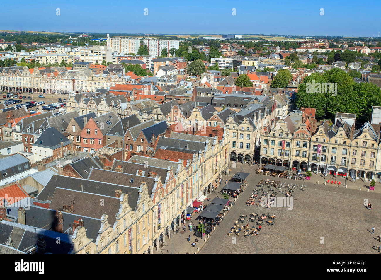 Arras (northern France): cafe terraces, arcades and facade of ...