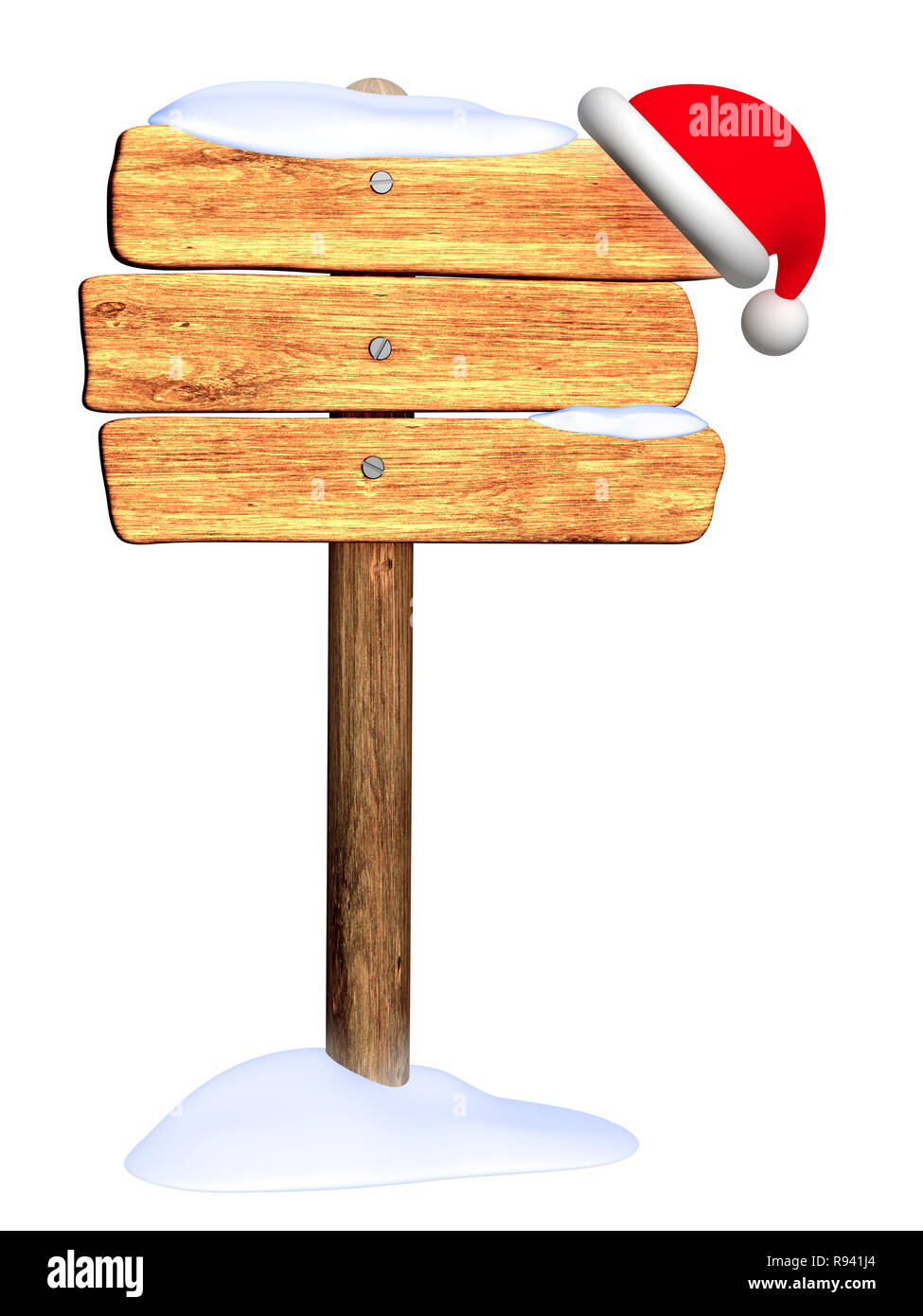 Wooden Signboard With Christmas Hat Object Isolated Over White Stock