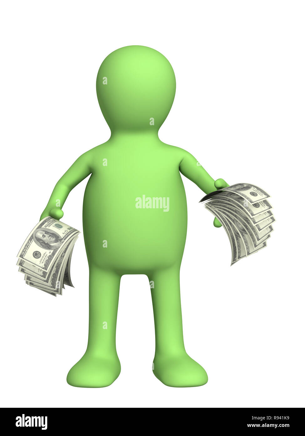 Puppet with dollars banknotes in hand. Isolated over white Stock Photo ...