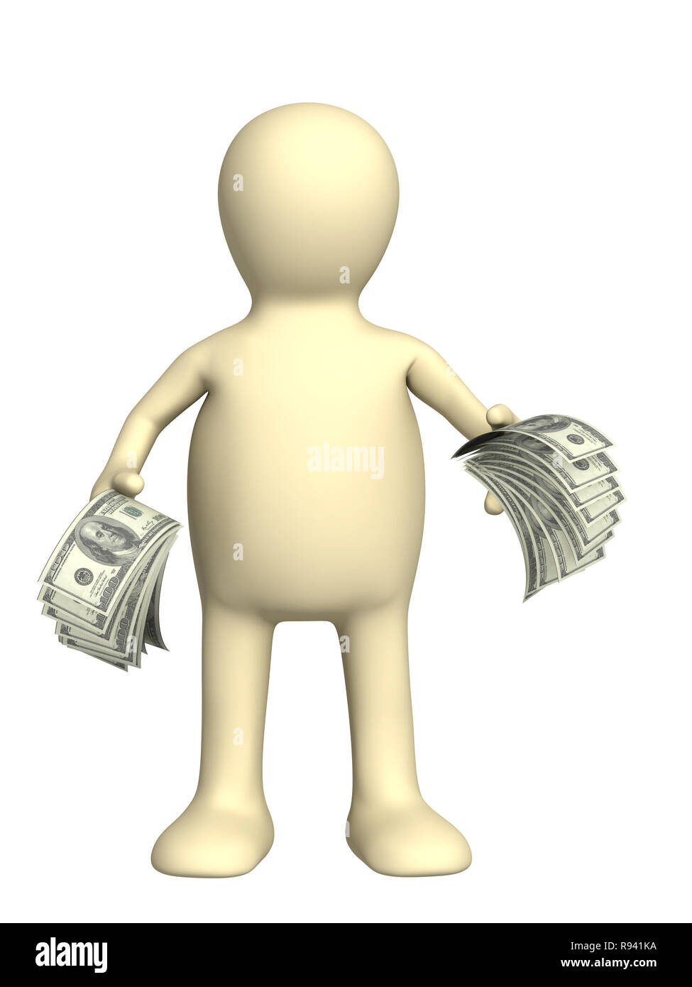 Puppet with dollars banknotes in hand. Isolated over white Stock Photo ...