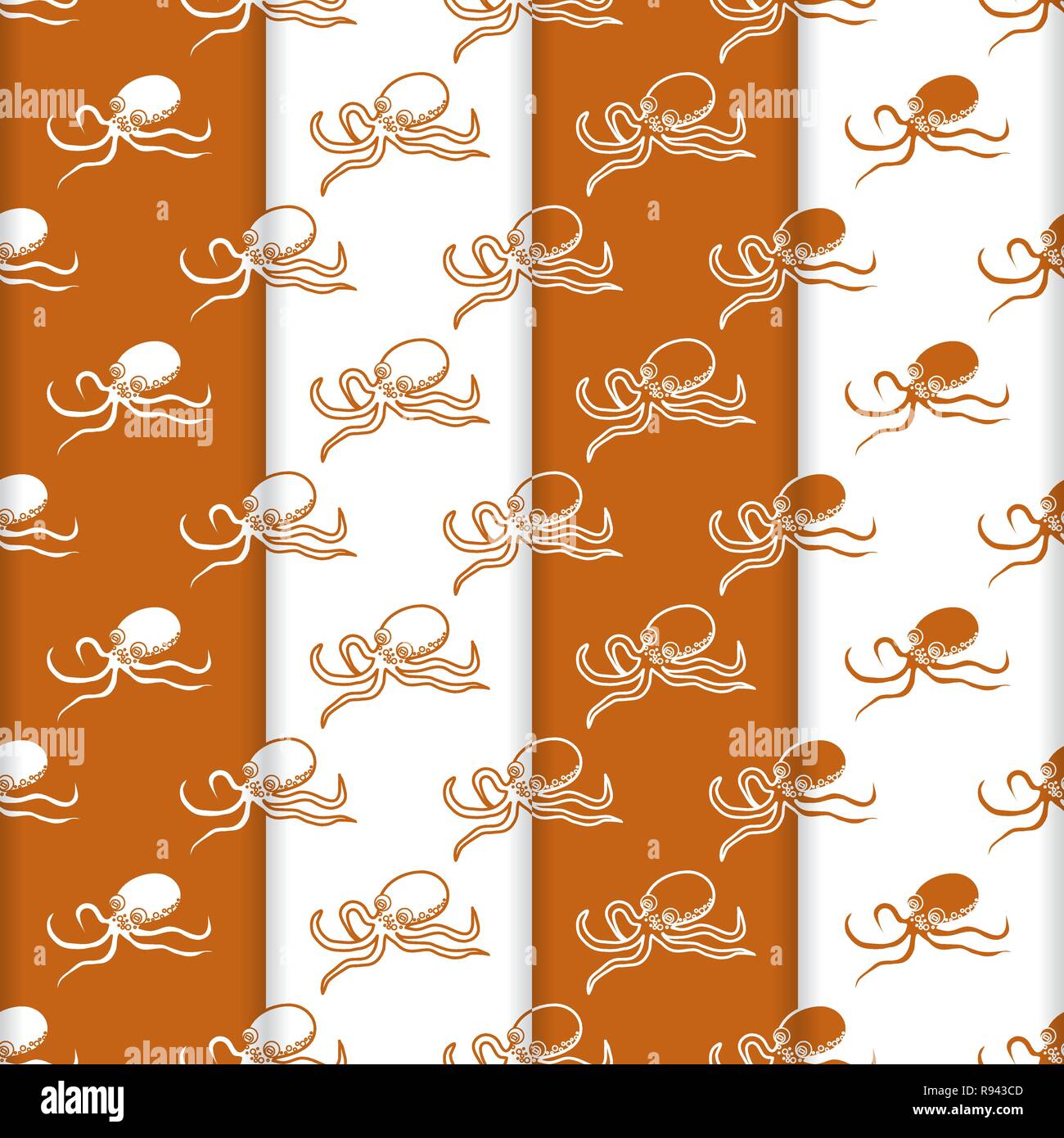 Set of 4 vector seamless pattern with octopuses. Sea inhabitants ...