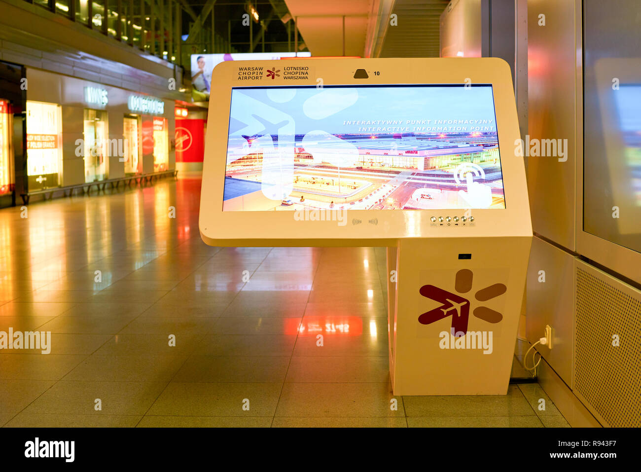 WARSAW, POLAND - CIRCA NOVEMBER, 2017: interactive information point at Warsaw Chopin Airport ...