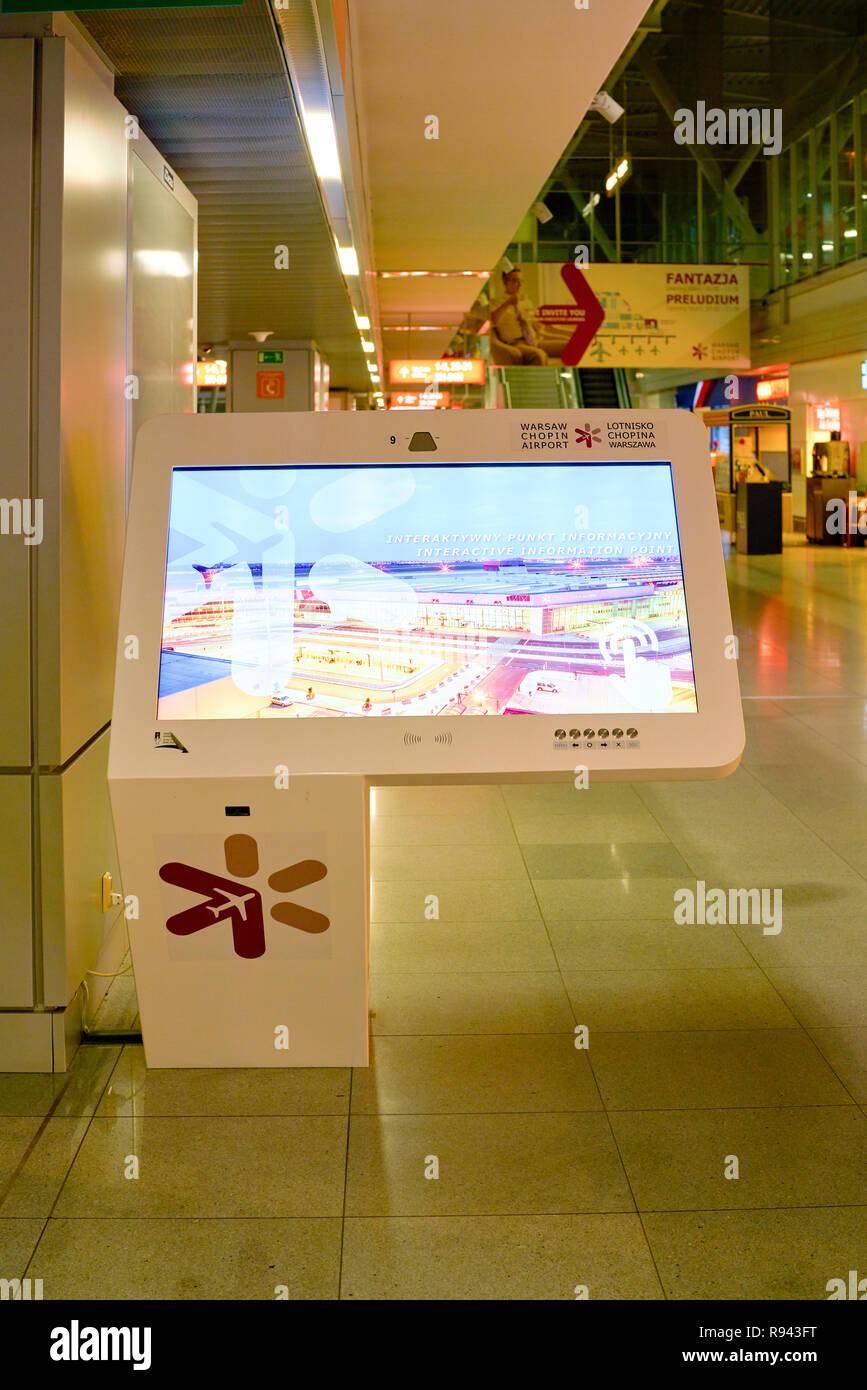 WARSAW, POLAND - CIRCA NOVEMBER, 2017: interactive information point at ...