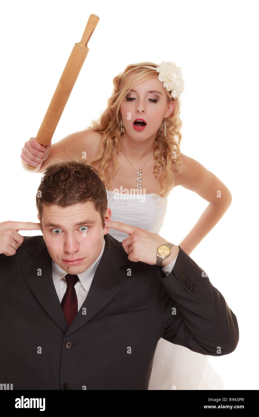 Wedding couple having argument - conflict, bad relationships. Angry ...