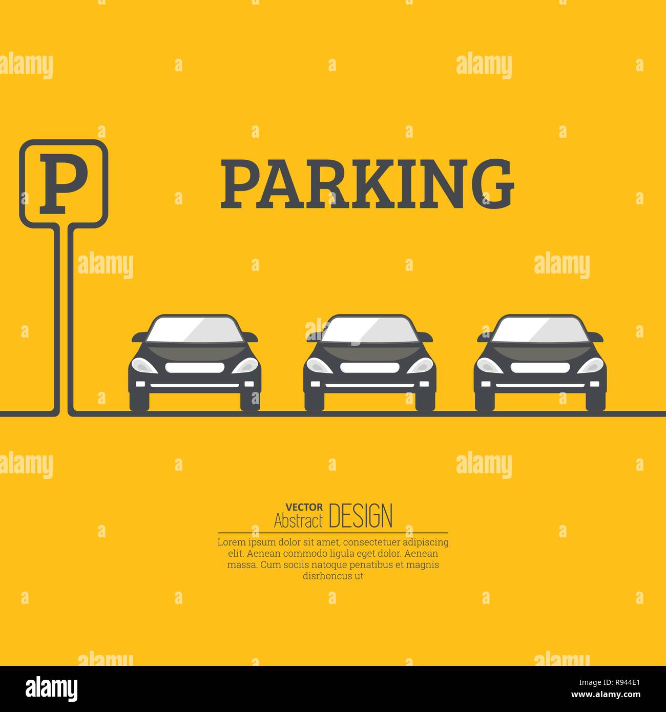 Abstract background with cars and road sign. Parking zone. Vector ...