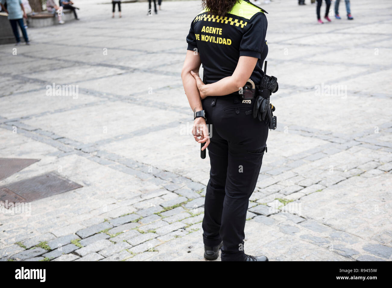 Alert Policewoman on Duty Stock Photo - Alamy