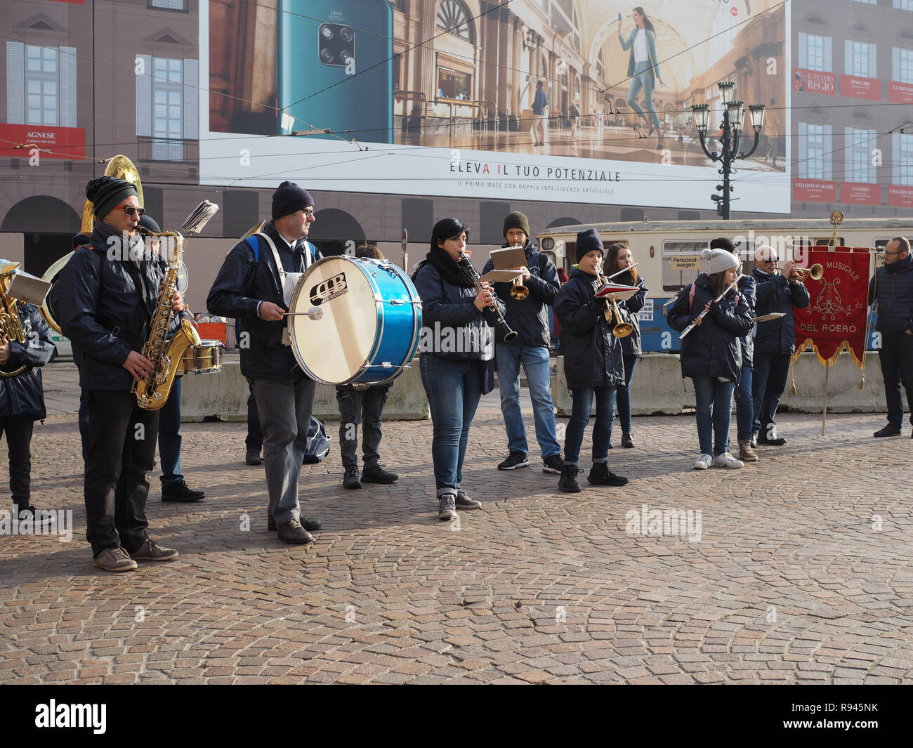 TURIN, ITALY - CIRCA DECEMBER 2018: Banda del Roero marching band Stock ...