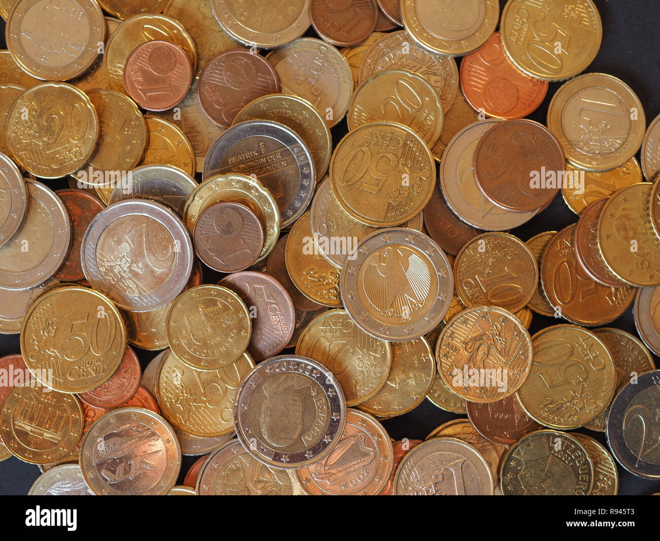 Euro coins money (EUR), currency of European Union useful as a ...