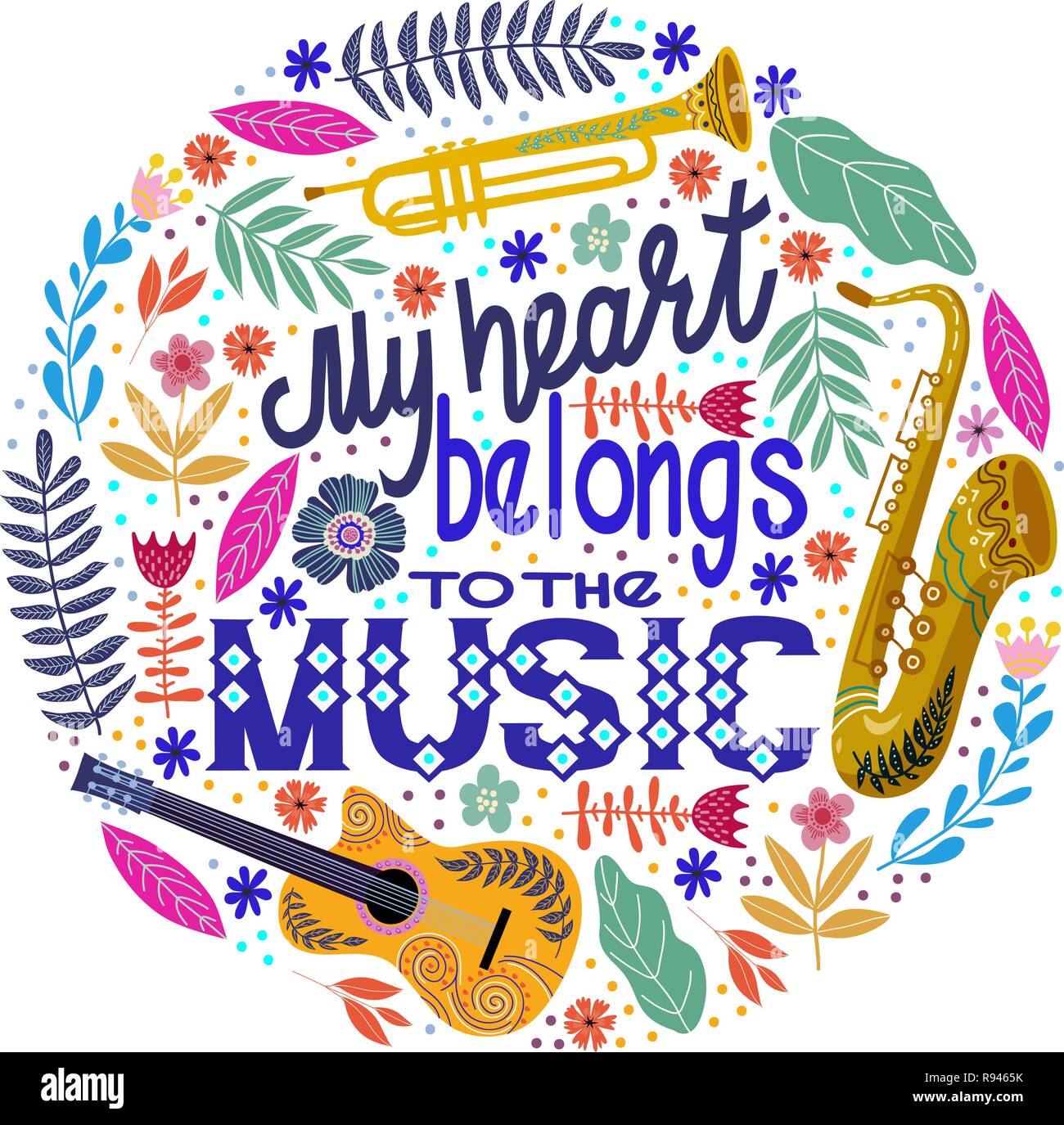 Colorful Round concept on a white background, lettering with musical ...