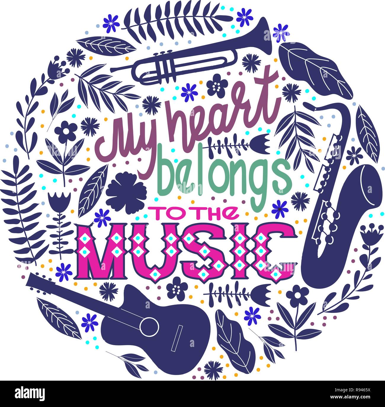 Round concept on a white background, lettering with contours musical ...