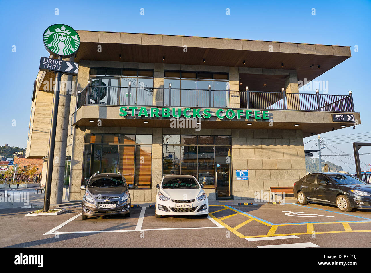 BUSAN, SOUTH KOREA - CIRCA MAY, 2017: Starbucks coffee shop in Busan ...