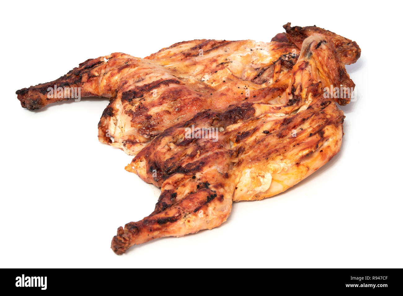 Chicken tabaka, a traditional caucasian recipe, on a white background ...