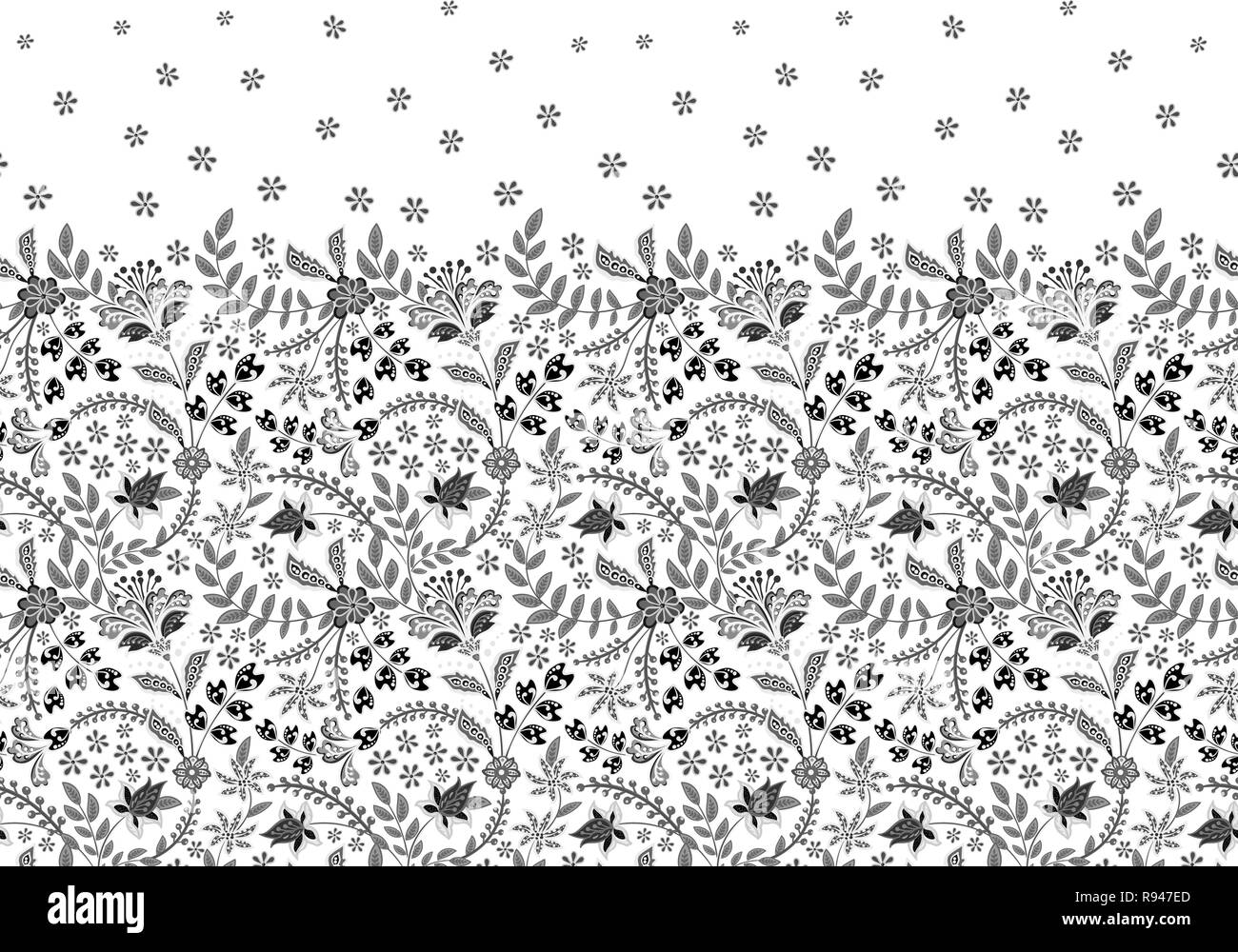 Seamless border with folk flowers. Vector hand draw background Stock ...