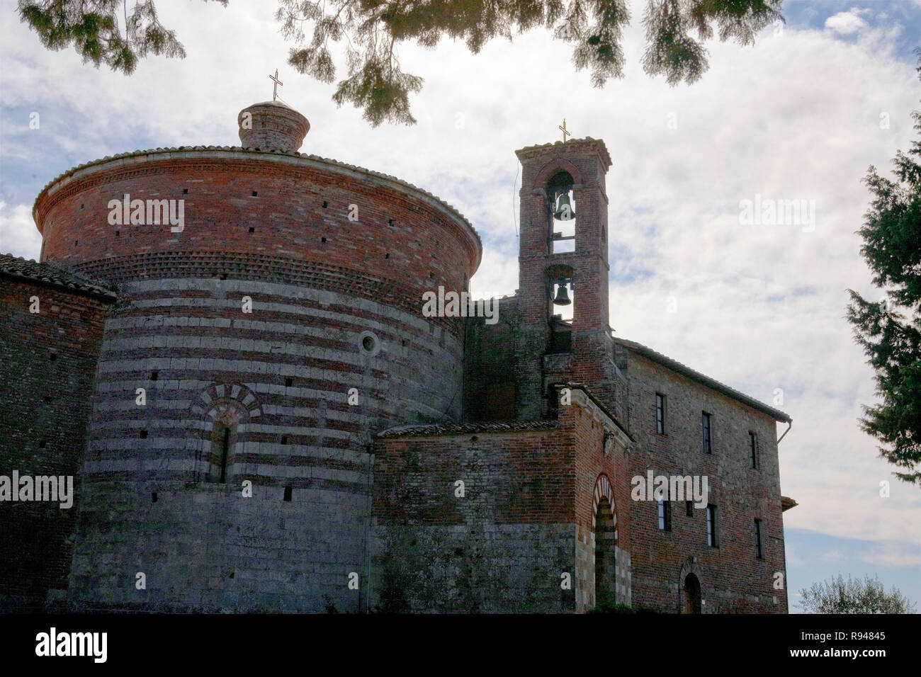 The rotunda of Montesiepi Chapel, the hermitage on the hill above the ...