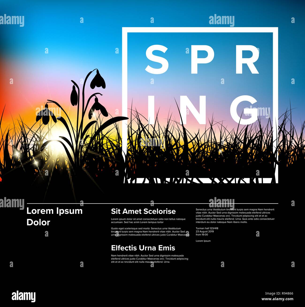 Spring vector grass dawn modern flyer template with place for your text ...