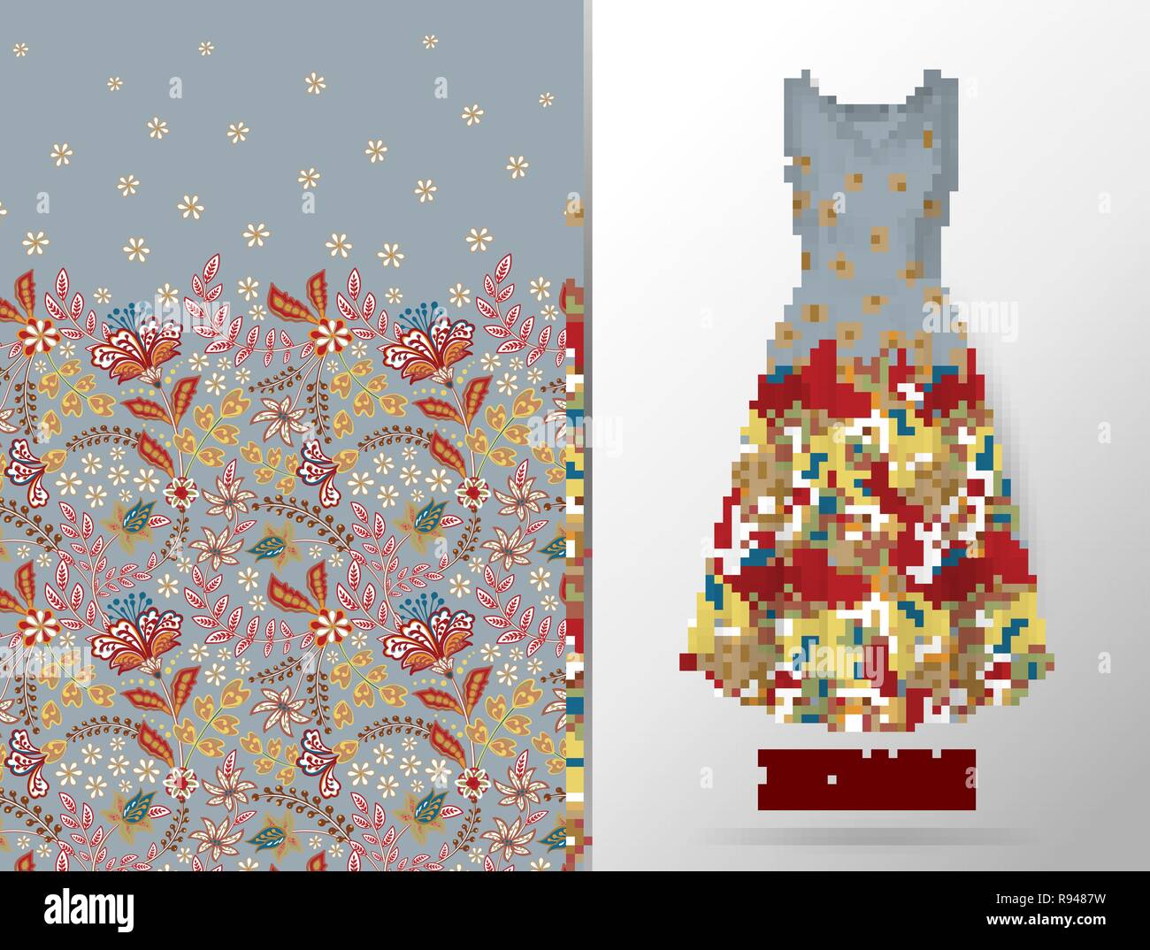 Seamless vertical fantasy flowers border pattern. Hand draw floral ...