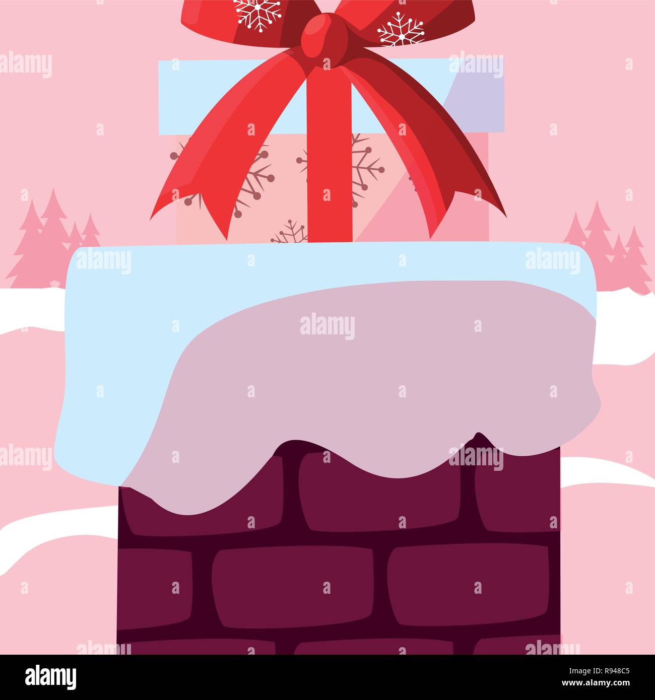 Chimney with gift box over white background, vector illustration Stock ...