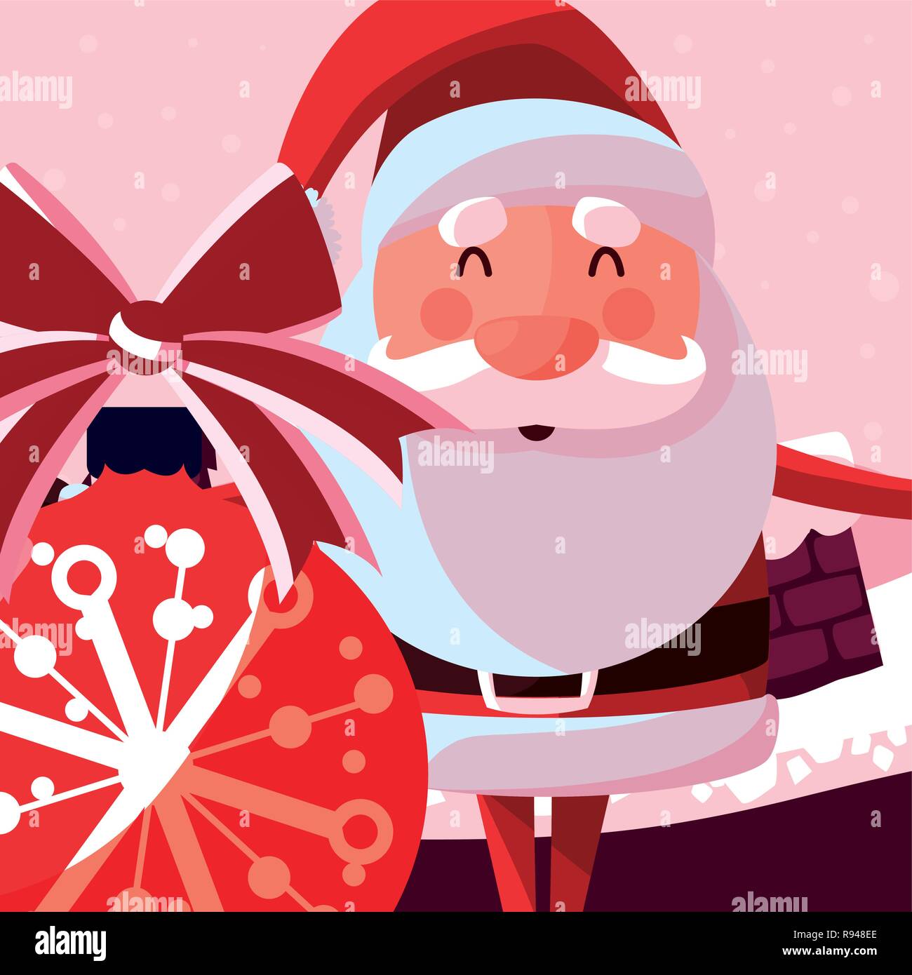 Santa claus with christmas ball over pink background, vector ...