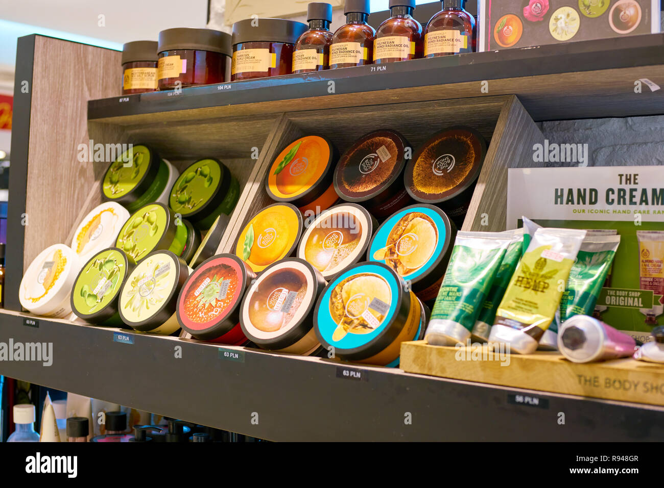 WARSAW, POLAND - CIRCA NOVEMBER, 2017: cosmetics on display in Duty ...