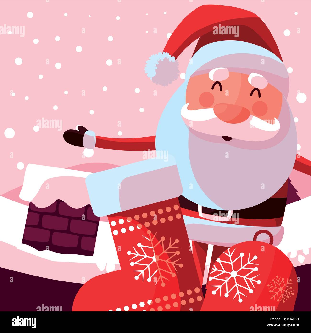 Santa claus with christmas sock over colorful background, vector ...