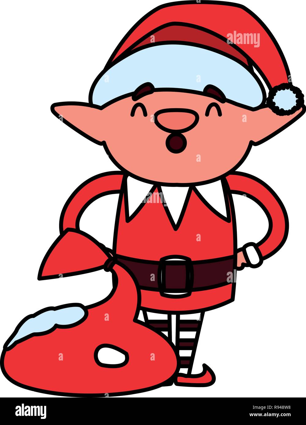 Christmas elf with christmas bag over white background, vector ...