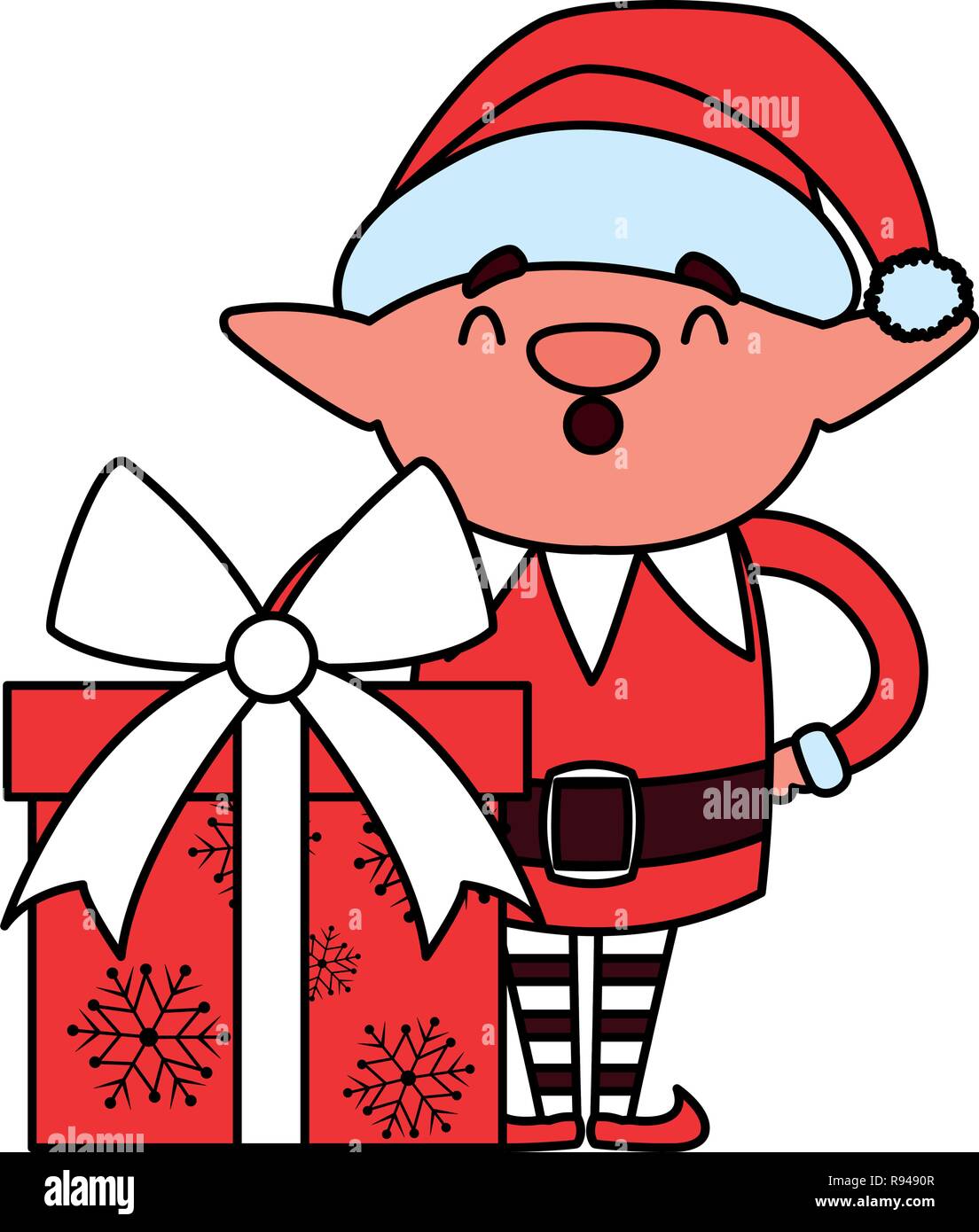 Christmas elf with gift box over white background, vector illustration ...