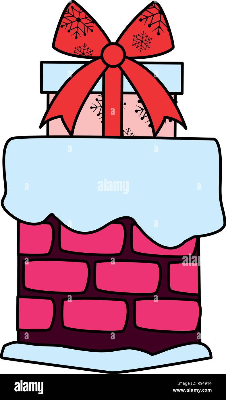 Chimney with gift box over white background, vector illustration Stock ...